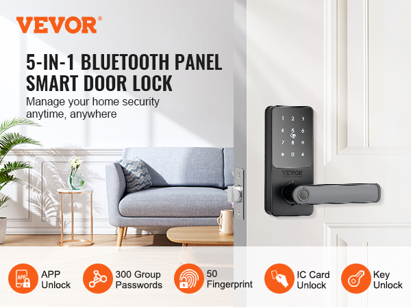 VEVOR Smart Lock, 5-in-1 Smart Door Knob, Fingerprint Deadbolt with App ...