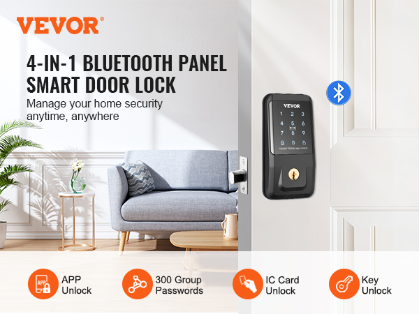 VEVOR Smart Lock, Keyless Entry Door Lock with Bluetooth App Control ...