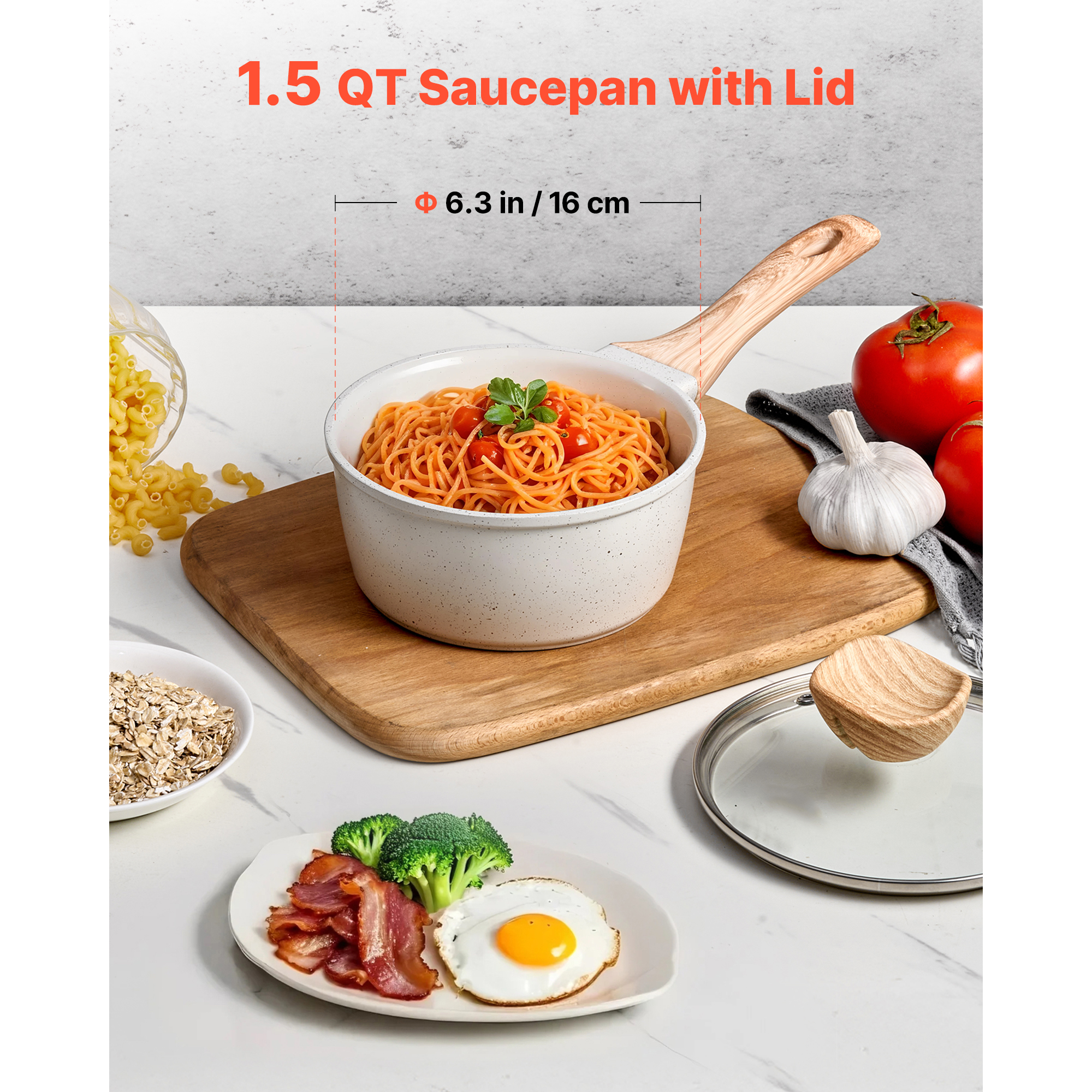 Mophorn 1.5 QT Nonstick Saucepan with Tempered Glass Lid, Versatile ...