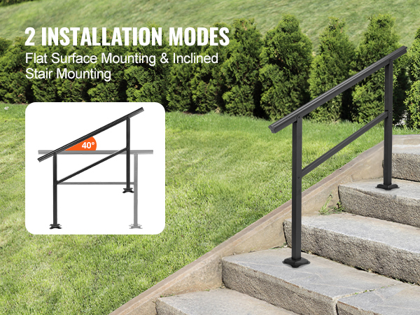 Handrail Outdoor Stairs, Outdoor Handrail 48 x 35.5 Inch Black Fits 1/2 ...