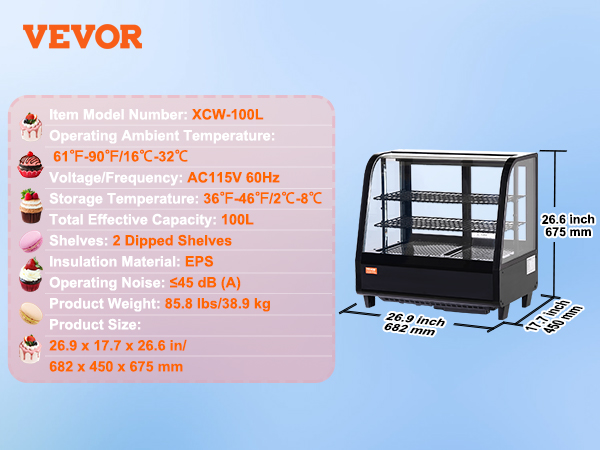 VEVOR Refrigerated Display Case, 3.5 Cu.Ft./100L, 2-Tier, Countertop ...