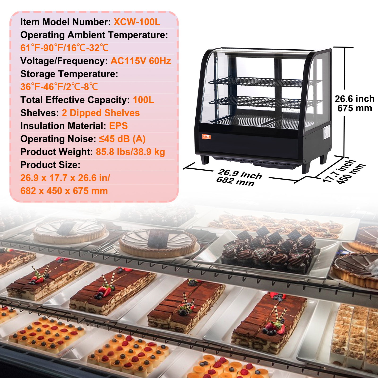 VEVOR 2/3-Tier Countertop Refrigerated Display Case Bakery Cake ...