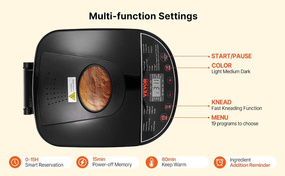 2LB 19-in-1 Bread Maker Automatic Compact Dough Machine Nonstick 3 ...