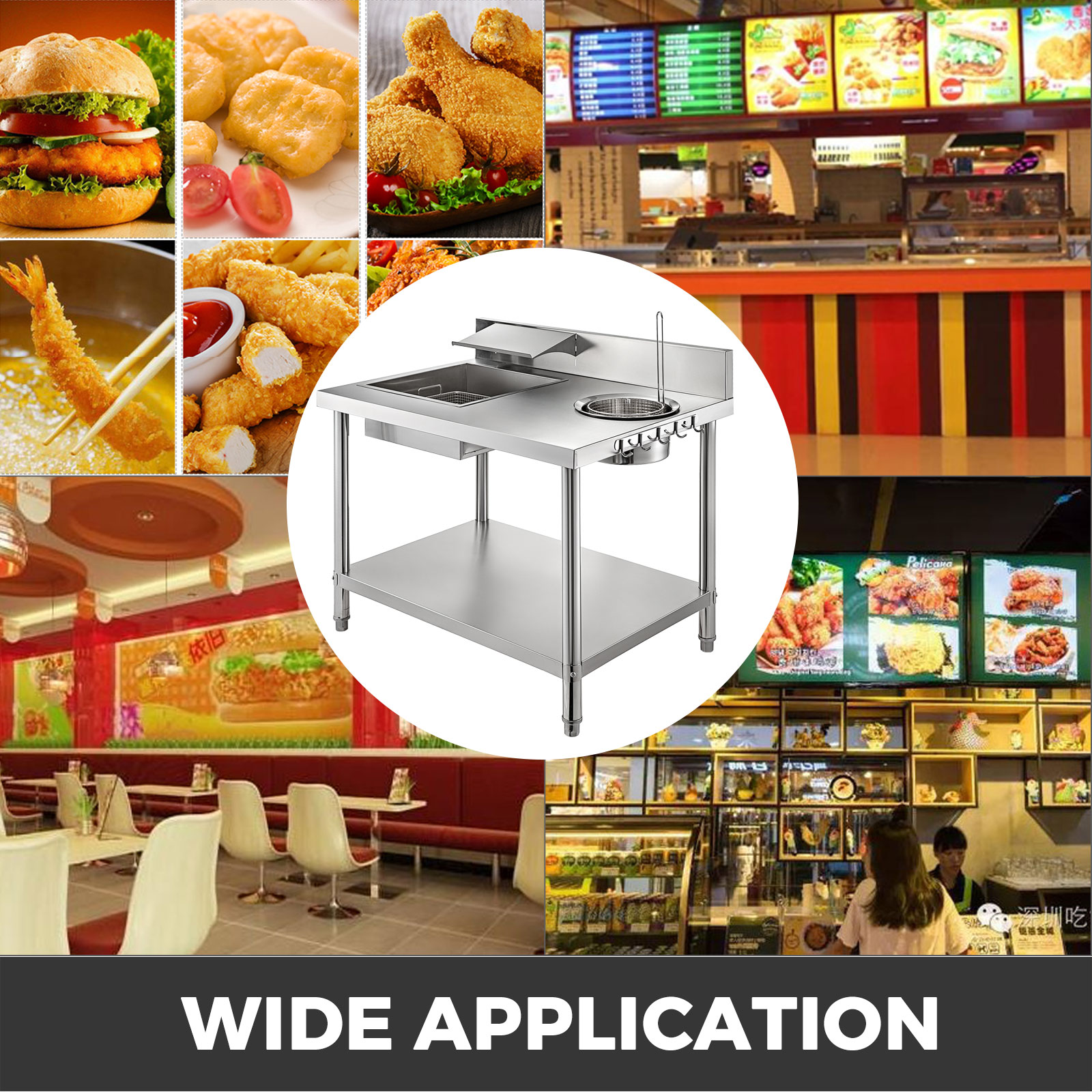 VEVOR Breading Table Station Fried Food Chicken Fish 100X70cm Stainless ...