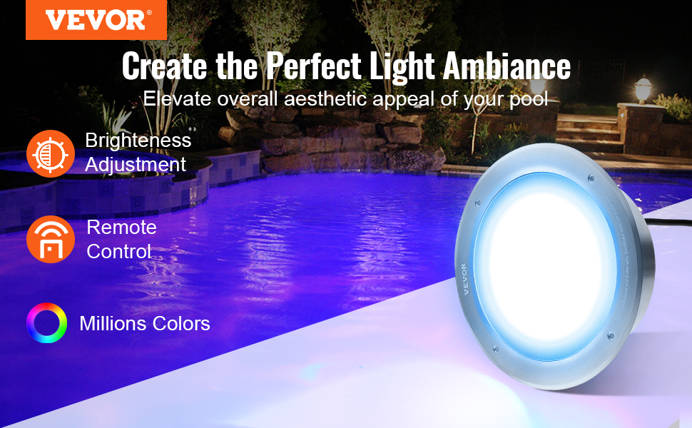 VEVOR 120V AC LED Pool Light, 10in 40W, RGBW Color Changing Inground ...