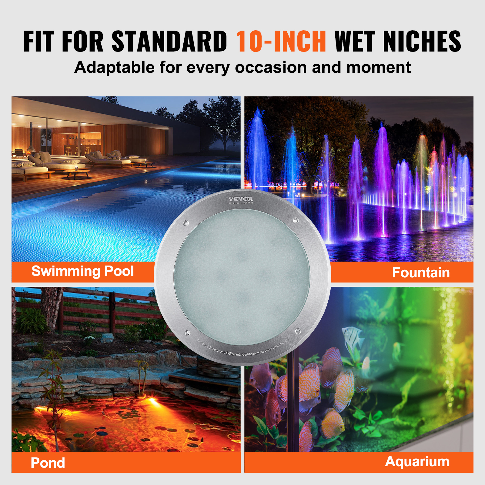 VEVOR LED Pool Light 50/100ft 40W Variable/US plug Inground RGBW Pool ...