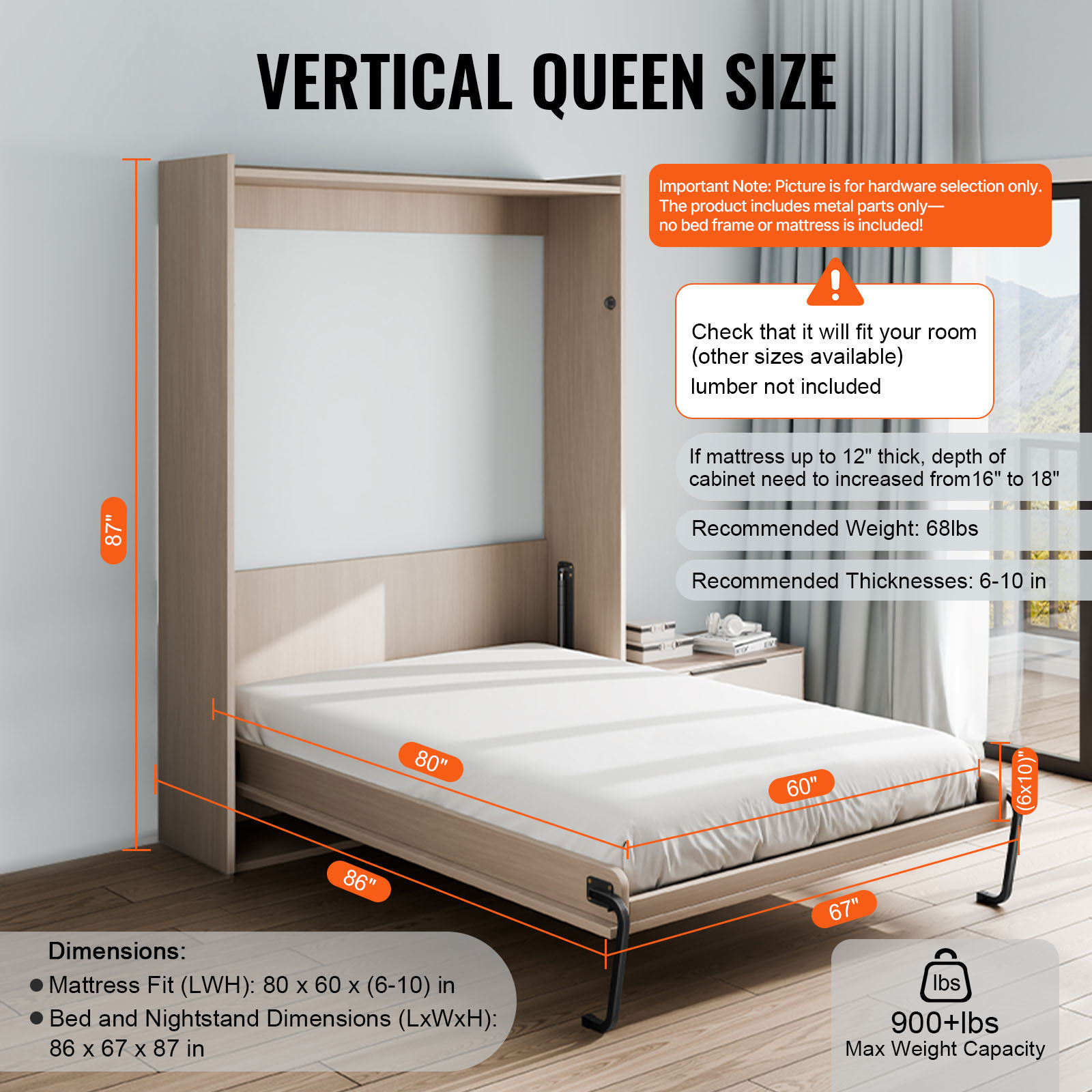 VEVOR Murphy Bed Kit Twin/Queen/Full Deluxe DIY Wall Bed Hardware Kit ...