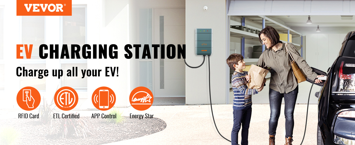 VEVOR Level 2 EV Charging Station 40A Home Electric Vehicle Charger ...
