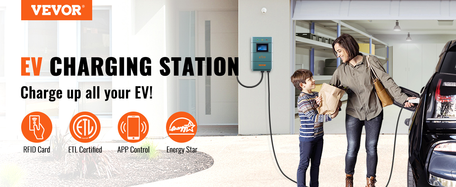 VEVOR Level 2 Electric Vehicle Charging Station, 0-48A Adjustable, 11.5 ...