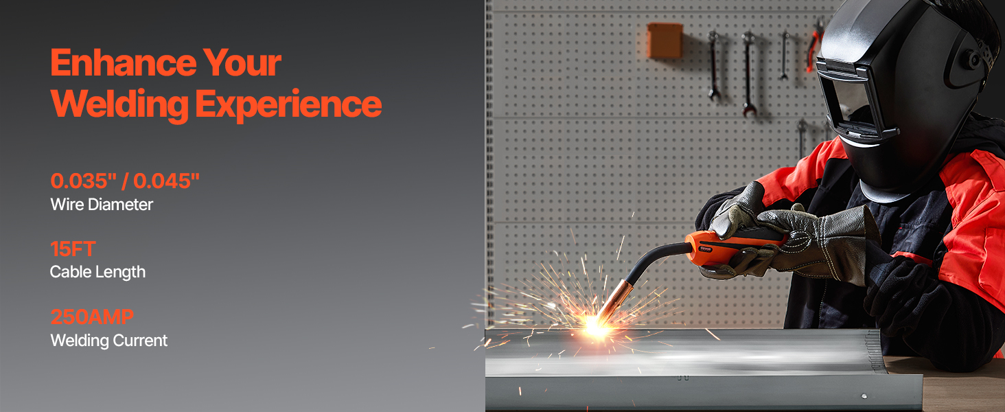 250Amp Mig Welding Gun with 15FT Cable Suitable for 0.035" 0.045 ...