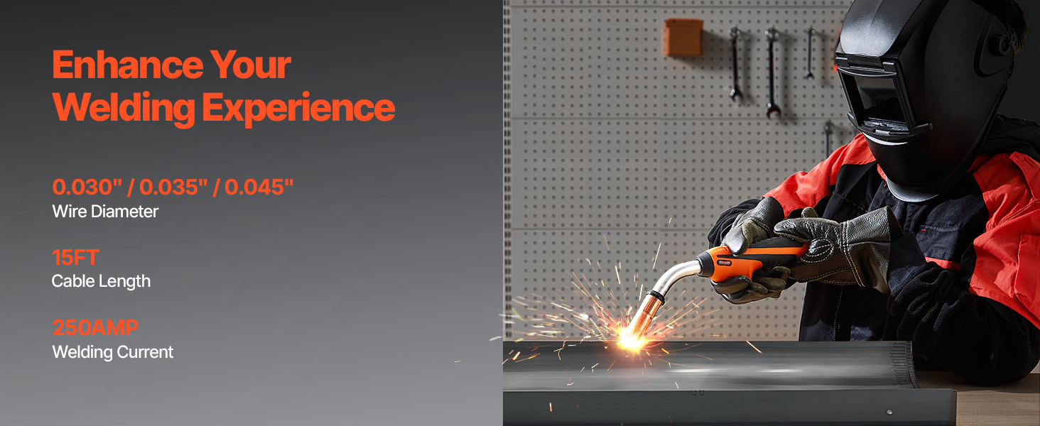 250Amp Mig Welding Gun with 15FT Cable for 0.030" 0.035" and 0.045 ...