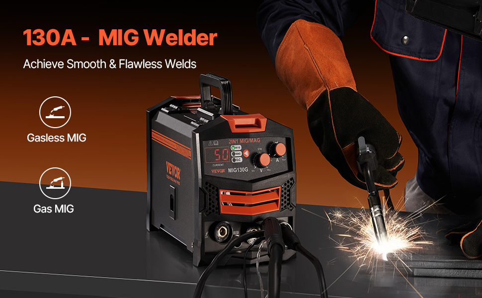 MIG Welder 130Amp Welding Machine 2-in-1 Gas MIG/Gasless Flux Core MIG ...