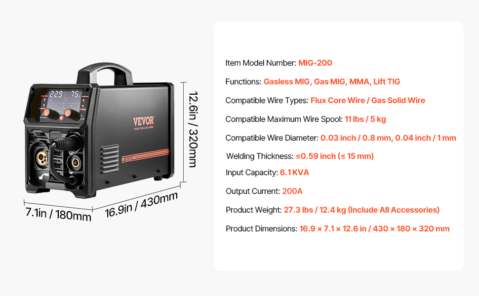 MIG Welder 200Amps Welding Machine 4-in-1 Gas MIG/Flux Core MIG/Stick ...