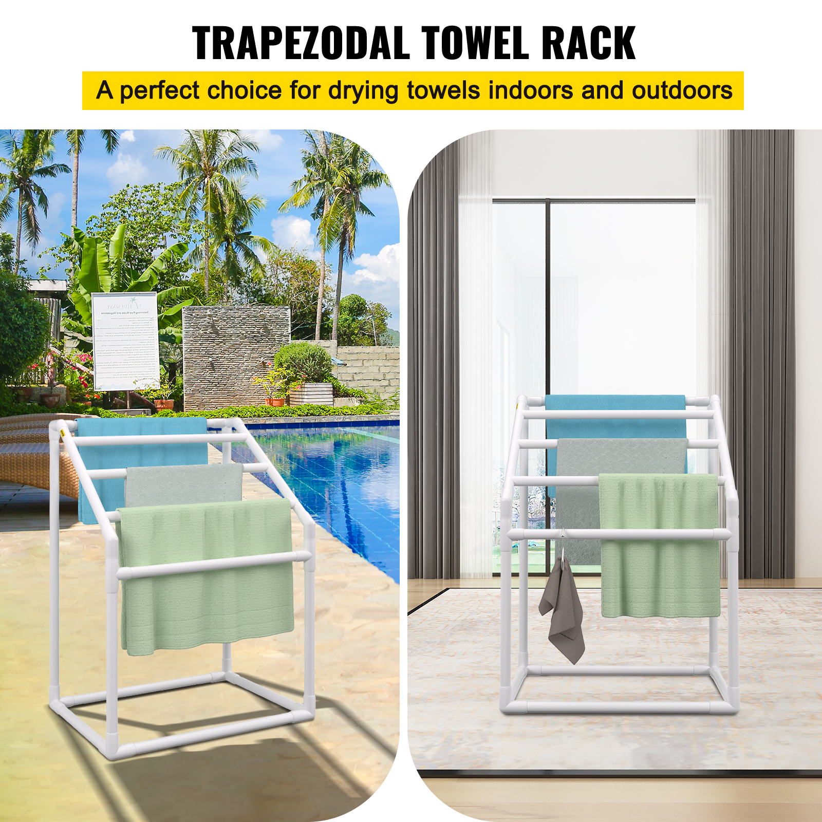VEVOR Outdoor Towel Rack Pool Towel Rack 5/7/8 Bars Multiple Shapes ...