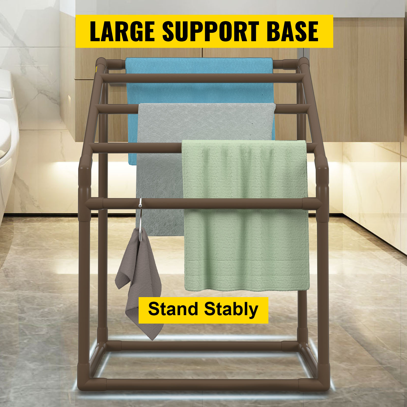 VEVOR Pool Towel Rack, 5 Bar, Brown, Freestanding Outdoor PVC ...