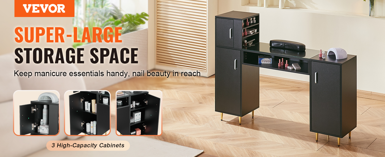 VEVOR Manicure Table, Glass Top Nail Desk, Makeup Dressing Nail Station ...