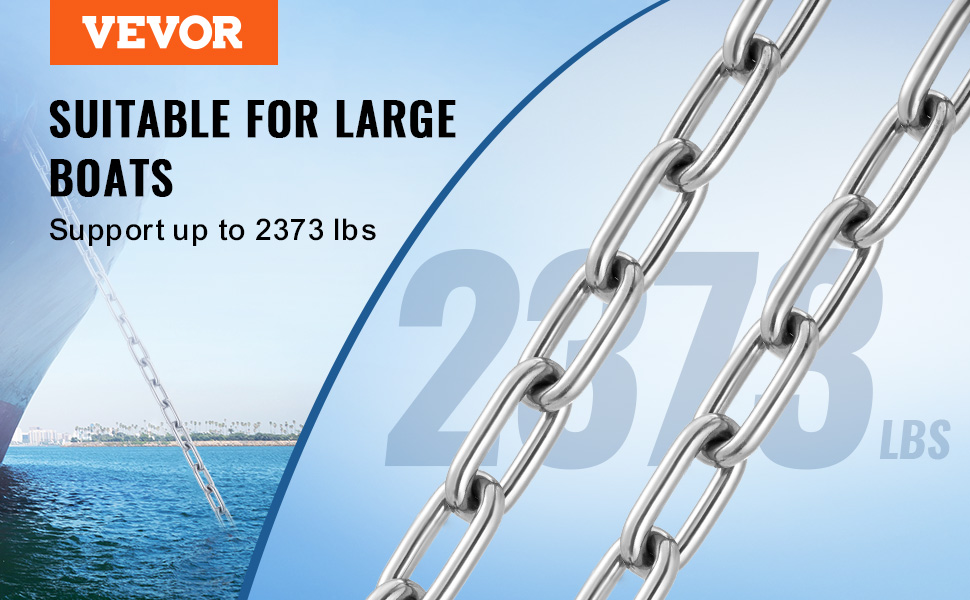 VEVOR Boat Anchor Chain Stainless Steel Lead Chain 5/16" x 20' with Two ...