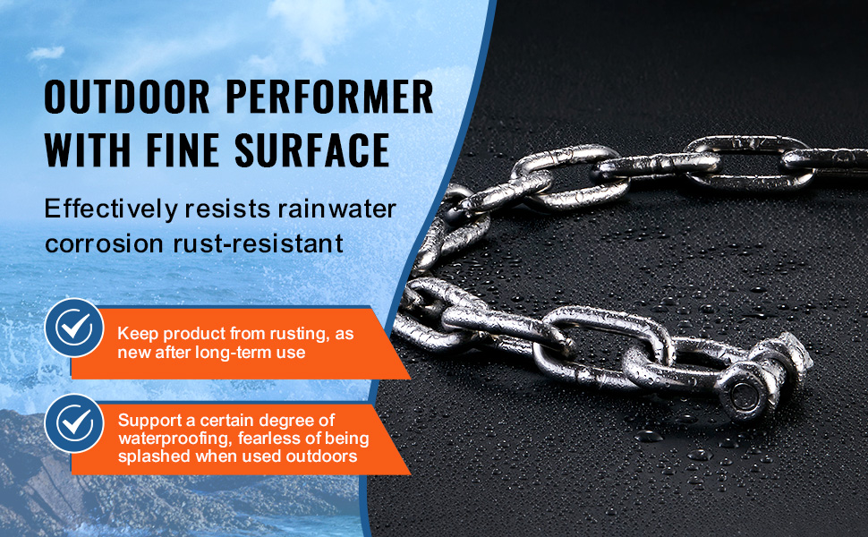 VEVOR Boat Anchor Chain Stainless Steel Lead Chain 5/16" x 20' with Two ...