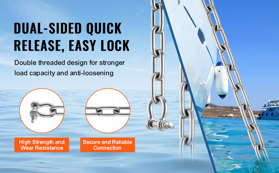 VEVOR Boat Anchor Chain Stainless Steel Lead Chain 5/16" x 20' with Two ...