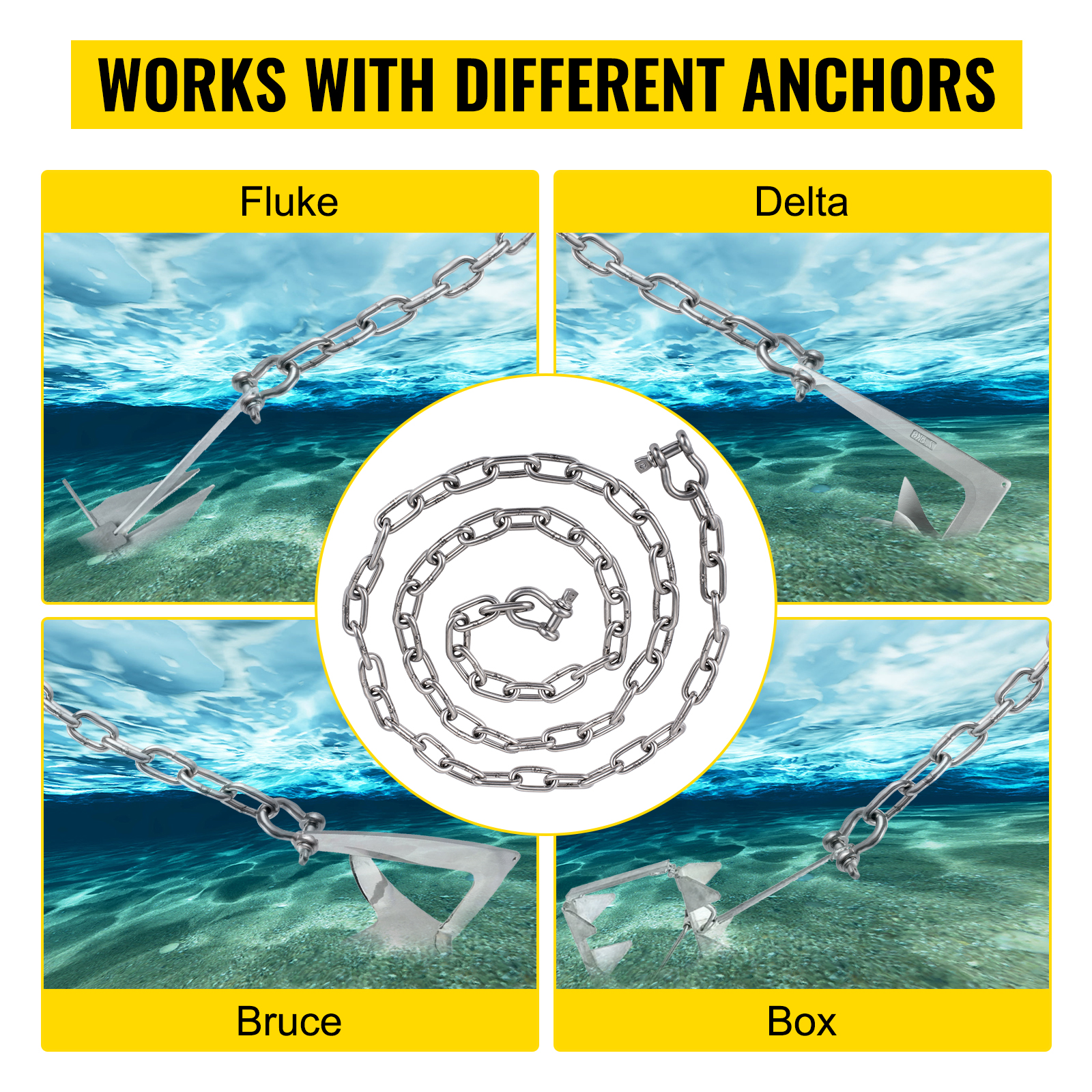 VEVOR Anchor Chain 6 X 5 16 316 Stainless Steel Chain 3 8 Anchor