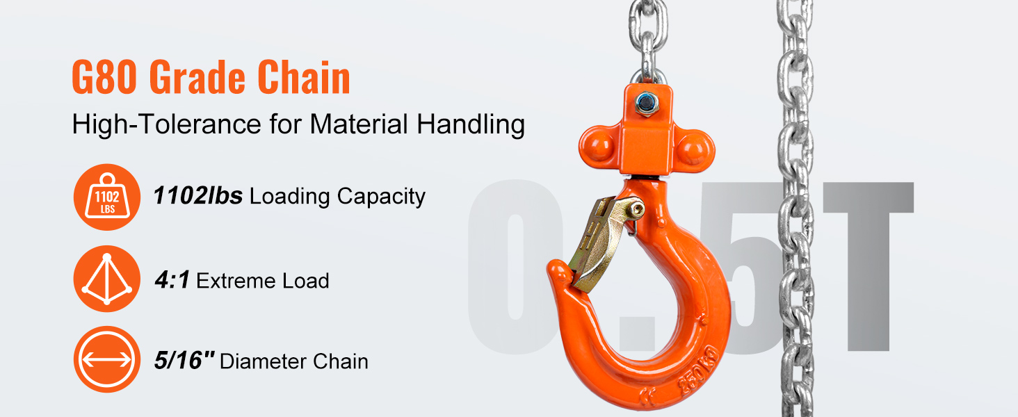VEVOR Manual Lever Chain Hoist, 1/2 Ton 1100 lbs Capacity 5 FT Come ...