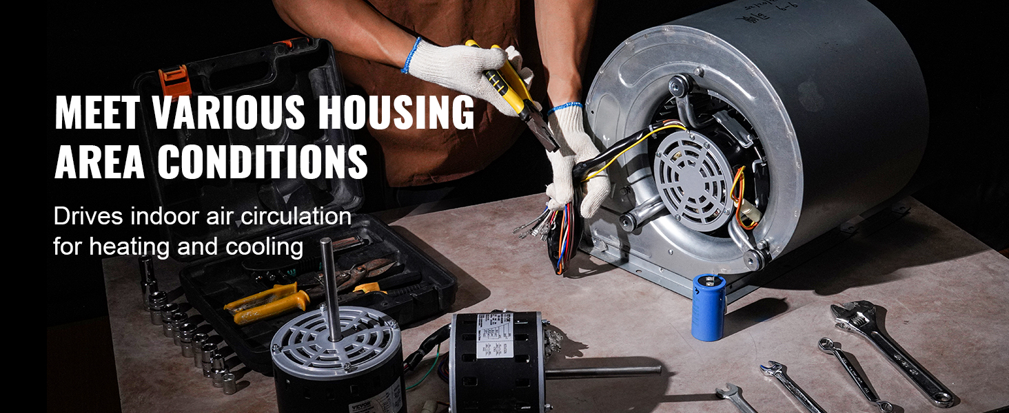 VEVOR 1/2HP Furnace Blower Motor, 208/230V 2.7Amps, 1075RPM 5 Speeds ...