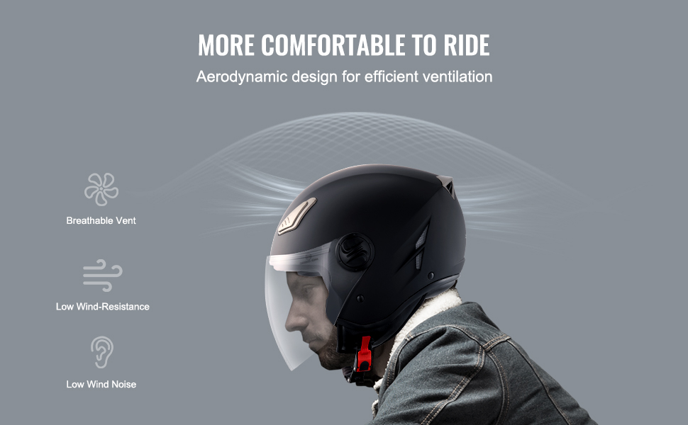 VEVOR 3/4-Face Motorcycle Helmet Motocross Helmet with Bluetooth Slot ...