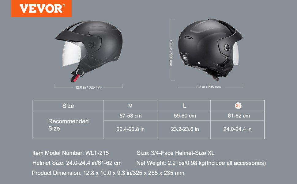VEVOR 3/4-Face Motorcycle Helmet Motocross Helmet with Bluetooth ...