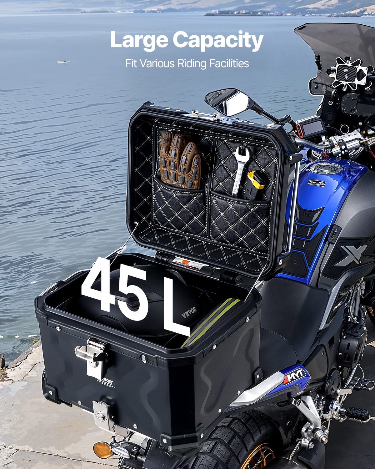 Uimoso 45L/55L/65L Motorcycle Trunk Top Box Tour Luggage Case w ...