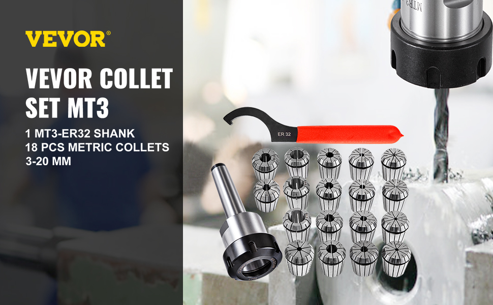 Vevor Collet Set Mt3 Collet Chuck 1 Shank 18 Collets 3-20 Mm With A ...