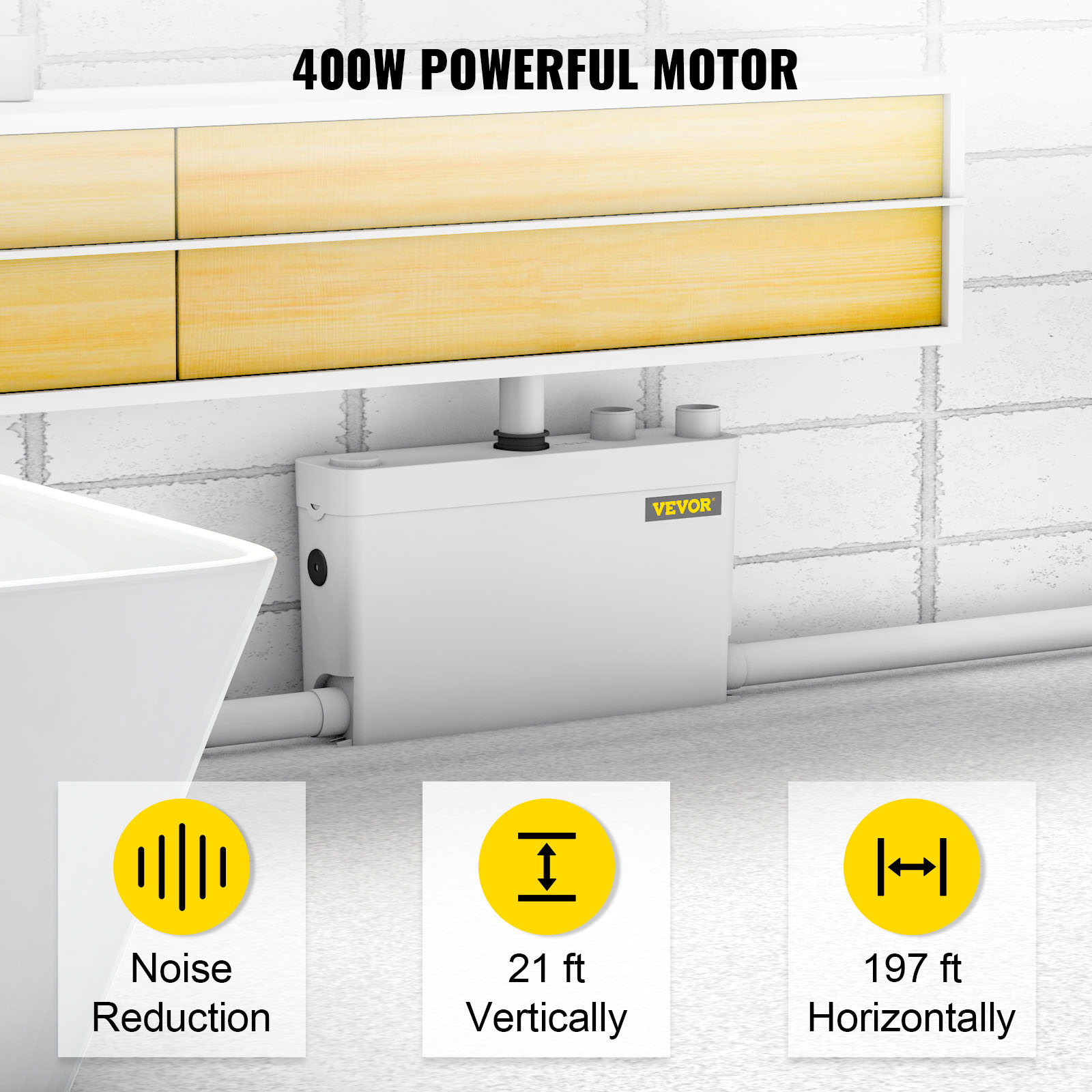 VEVOR 400W Sewerage Macerator Pump for Basement, Kitchen, Sink, Shower ...