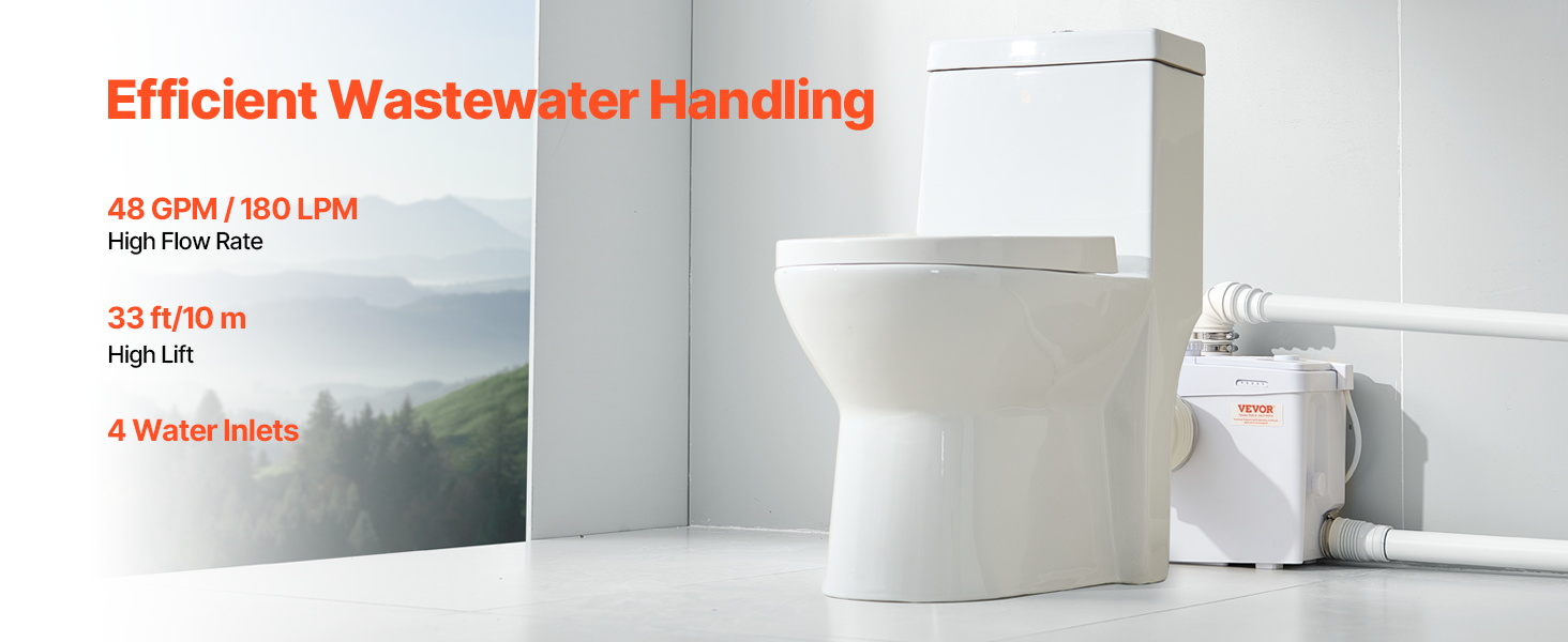 VEVOR 1200 W Bomba Trituradora para Inodoro con 4 Entradas de Agua ...