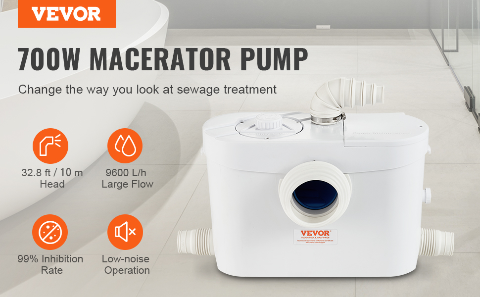 VEVOR Beschermende Waterpomp Opvoersysteem Rioolpomp 700W, 9600l/u Flow ...