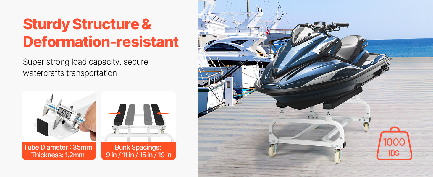 VEVOR Carrello per Moto deAcqua Watercraft PWC, Capacita 454 kg, Carrello per Moto deAcqua per ...