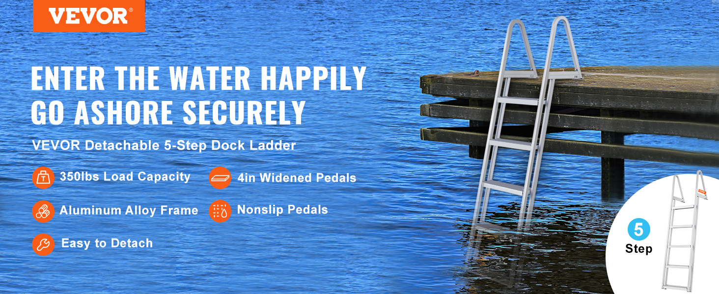 Escalera de muelle VEVOR, 5 peldaños extraíbles, capacidad de carga de ...