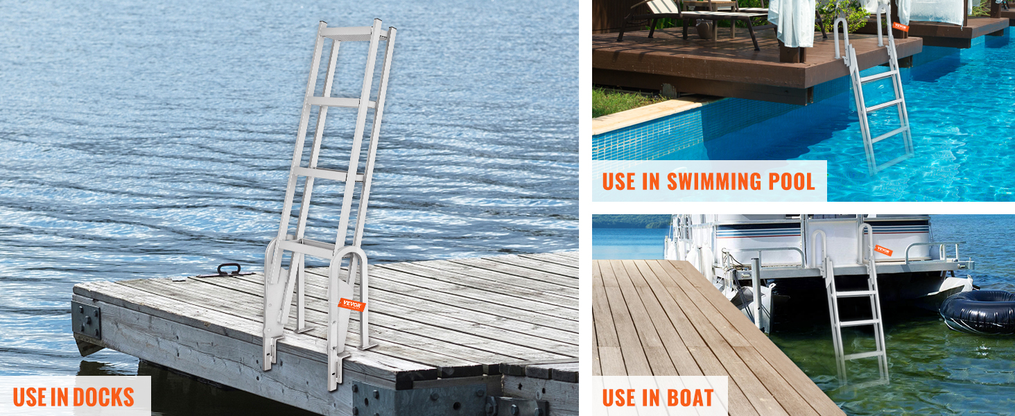 VEVOR Dock Ladder Flip Up 4 Steps, 350lbs Load Capacity, Aluminum ...