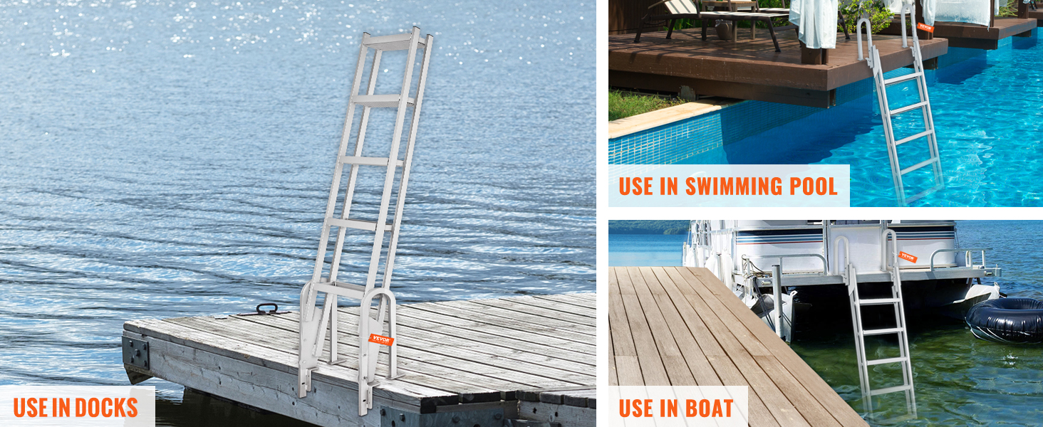 VEVOR Dock Ladder Flip Up 5 Steps, 350lbs Load Capacity, Aluminum ...