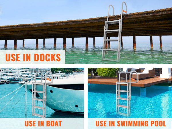 VEVOR Dock Ladder, Retractable 5 Steps, 350 lbs Load Capacity, Aluminum ...