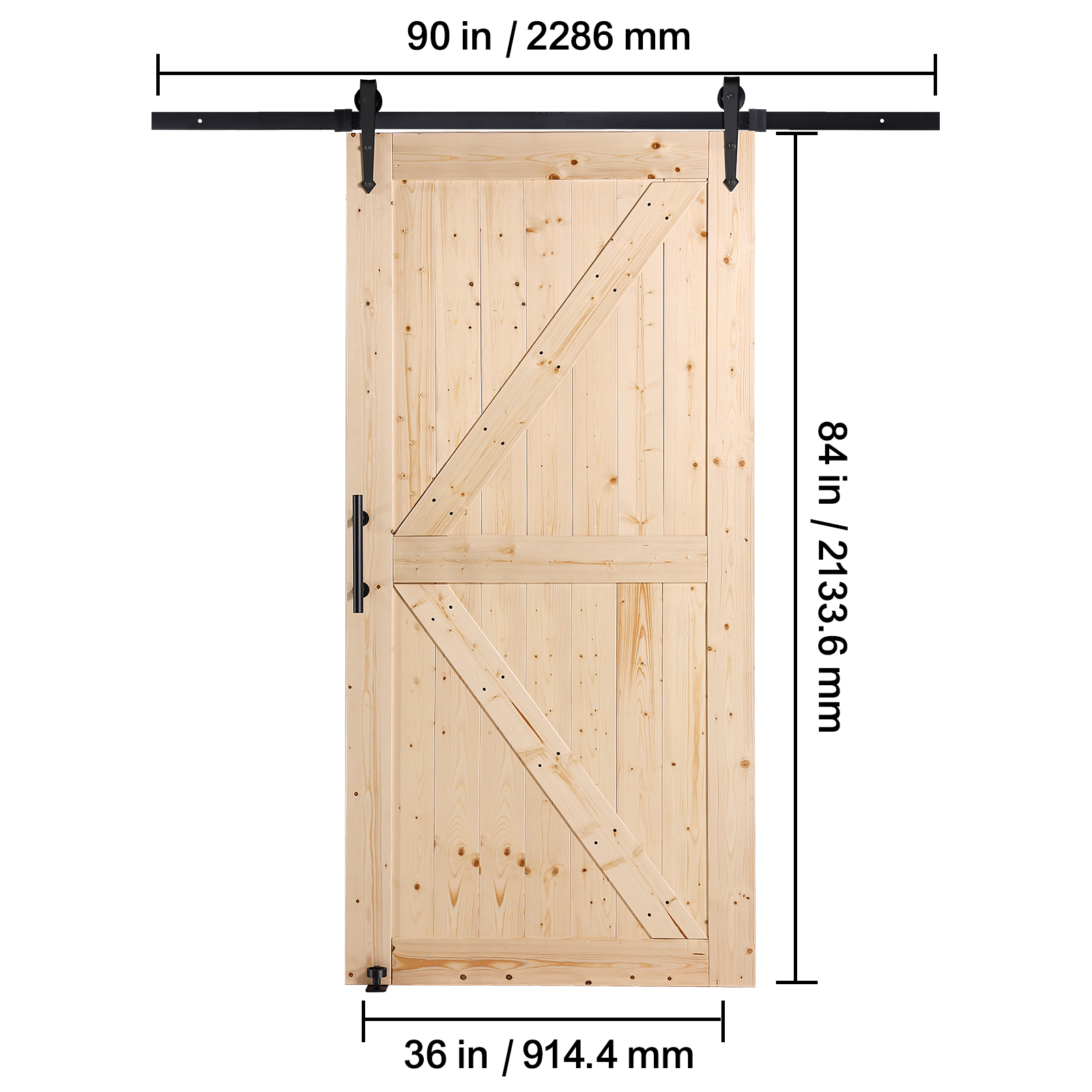 VEVOR Barn Door and Hardware Kit, 42" x 84" Wood Sliding Barn Door ...