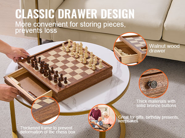 VEVOR Solid Wood Chess Set, 15 inch 2-IN-1 Chess Checkers Game Set ...