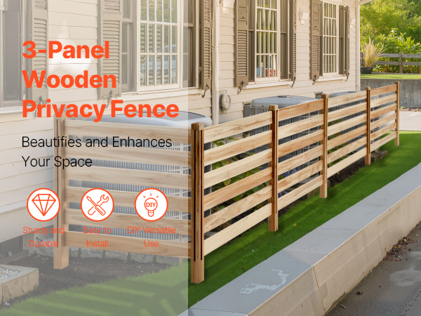Wood Privacy Fence 3 Panels Slatted Air Conditioner Fence 36" W x 36" L ...