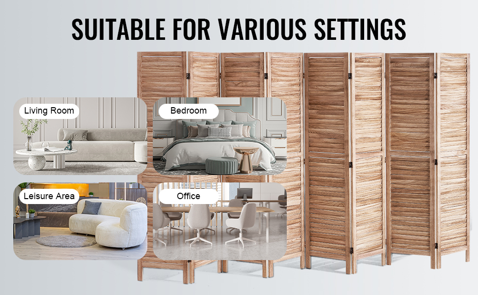 VEVOR Wood Room Divider Wooden Screen 8 Panel for Room Separation Home ...