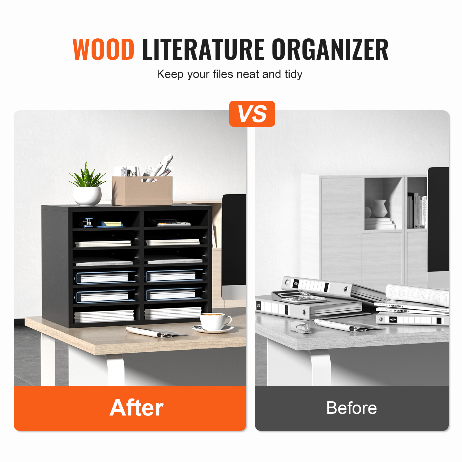 Wood Literature Organizer Adjustable File Sorter 5/12/24/36 ...