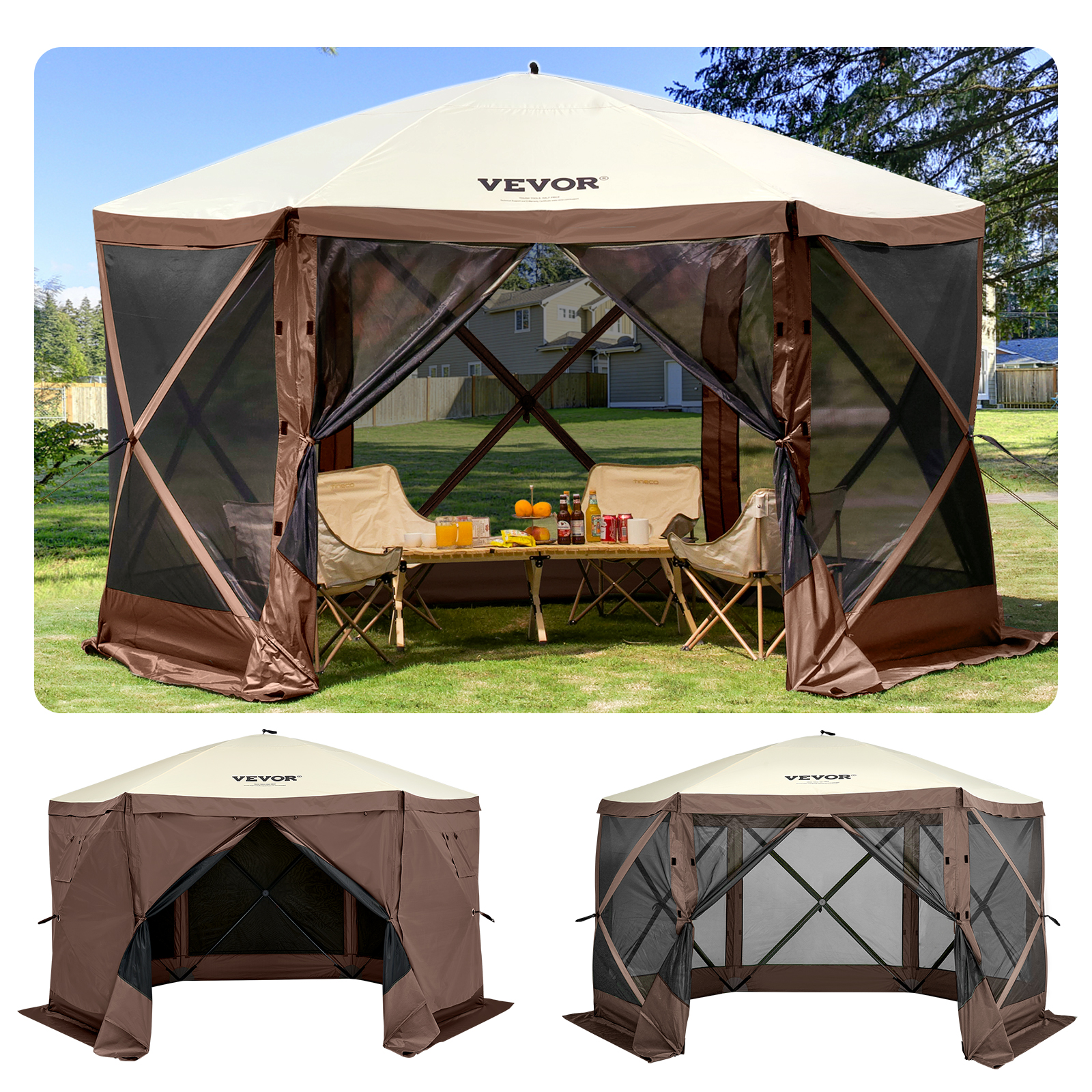 VEVOR Camping Gazebo Screen Tent 12 12ft Sided Pop up Canopy Shelter
