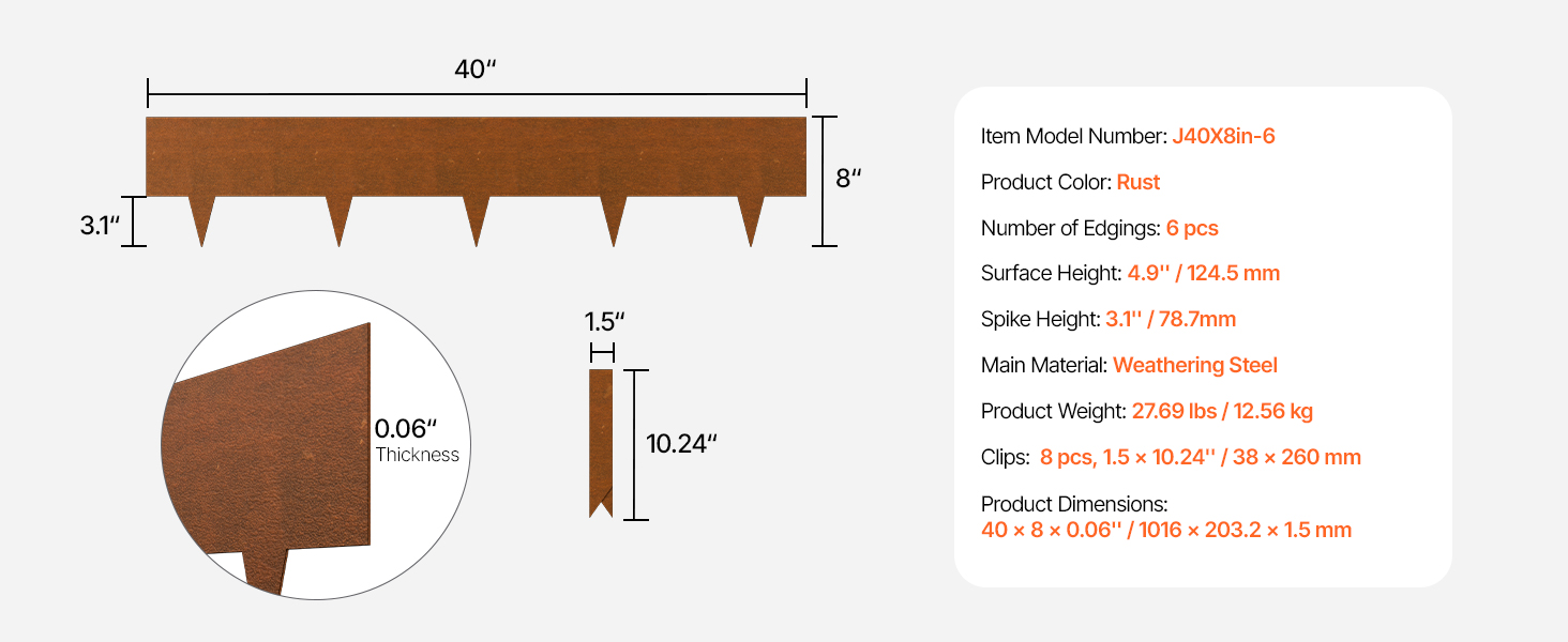 Weather-Resistant Steel Landscape Edging 6 Packs 40x8 in Yard Edging ...