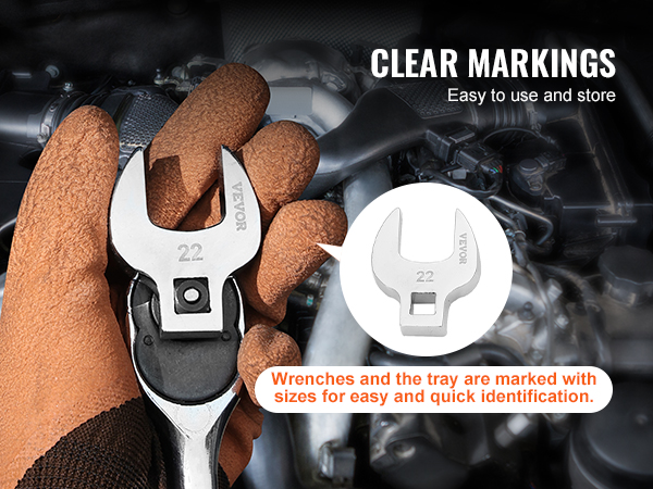 VEVOR Crowfoot Wrench Set, 3/8" Drive 20-Piece Crows Foot Wrench Set ...