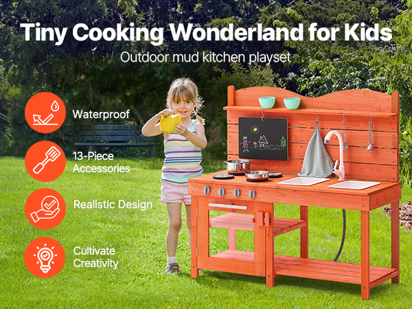 Wooden Mud Kitchen Outdoor Toy Play Kitchen Set for Kids Pretend ...