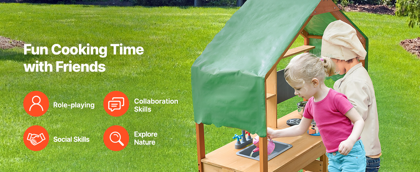 Wooden Mud Kitchen Outdoor Toy Play Kitchen Set for Kids Pretend ...