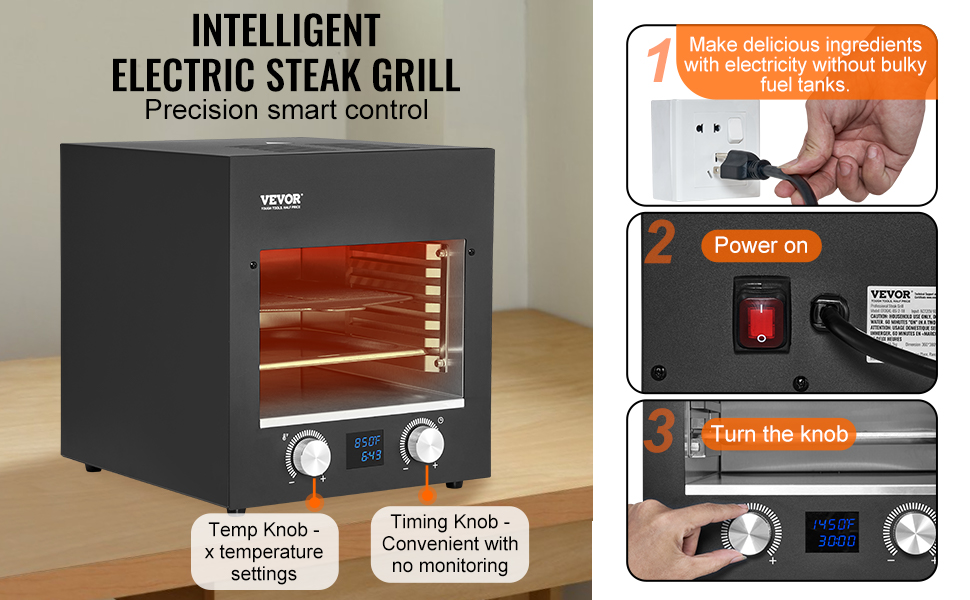 VEVOR Electric Steak Grill 1800W Smokeless Infrared Broiler Stainless ...