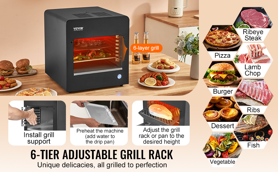 Electric Steak Grill 1800W Smokeless Infrared Broiler Stainless Steel ...